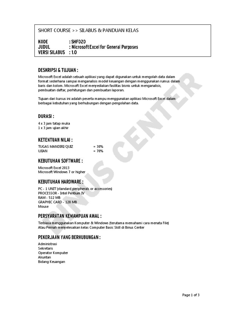 Silabus Excel For General Purpose - OK | PDF
