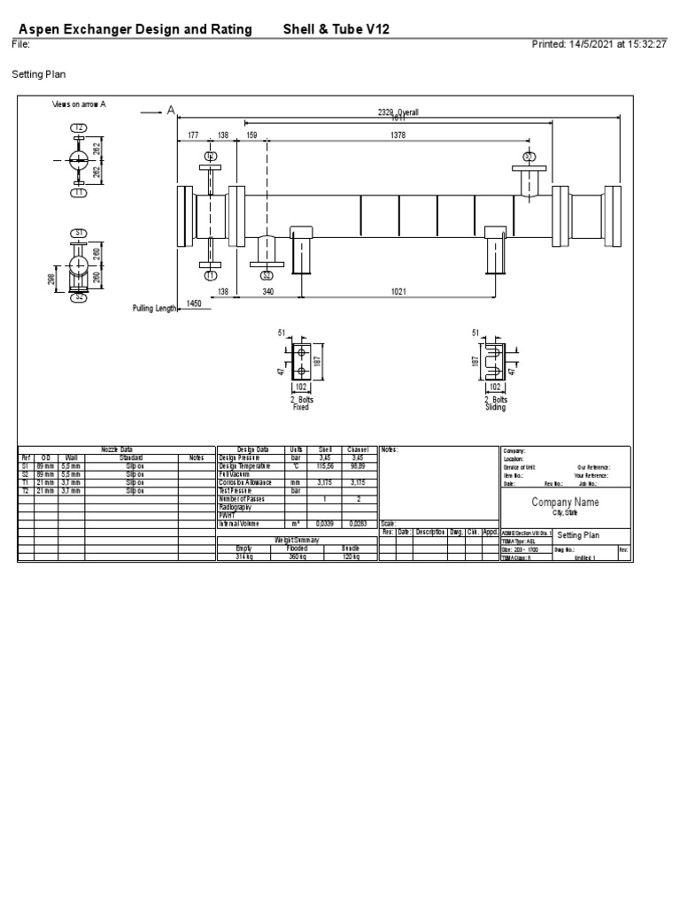 Aspen Exchanger Design and Rating Shell & Tube V12: 2329 Overall 1611 177 138 159 1378 T2 S1 ...