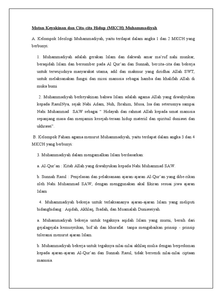Matan Keyakinan Dan Cita-Cita Hidup (MKCH) Muhammadiyah | PDF