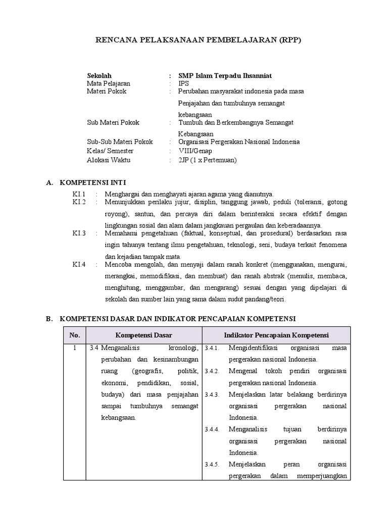 RPP Organisasi Pergerakan Nasional PBL | PDF