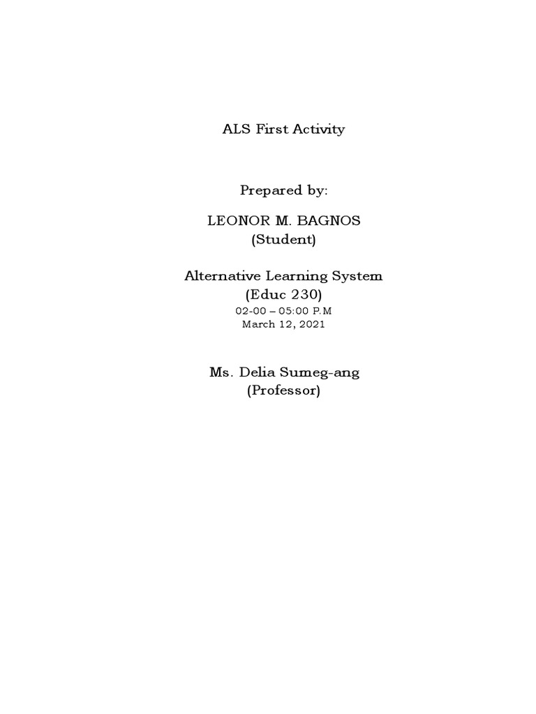 Overview of the Alternative Learning System | PDF | Literacy | Adult ...