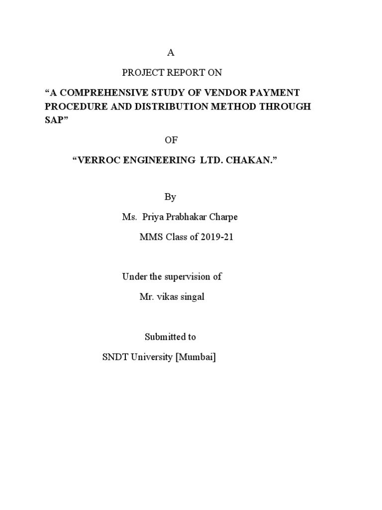 Project Report On Vendor Payment Method | PDF