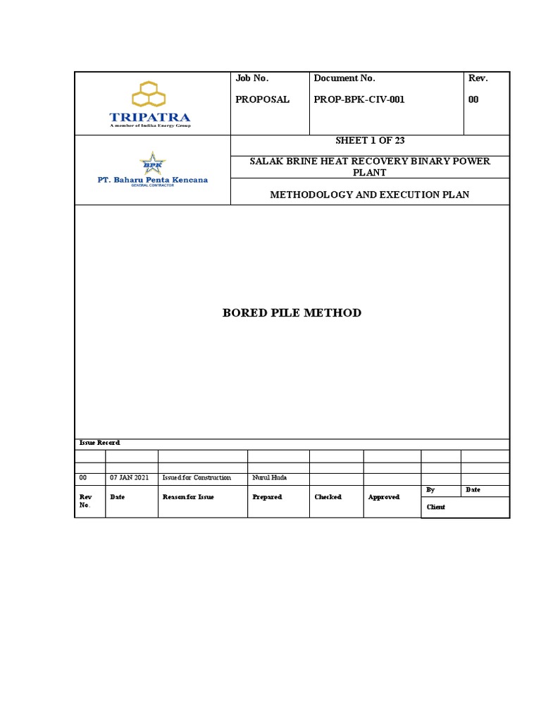 Bored Pile Foundation Implementation Methodology and Execution Plan for ...