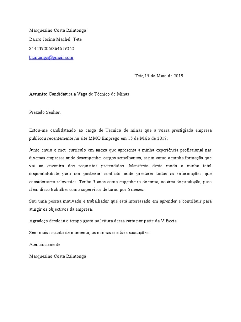 Carta de Candidatura de Emprego | PDF