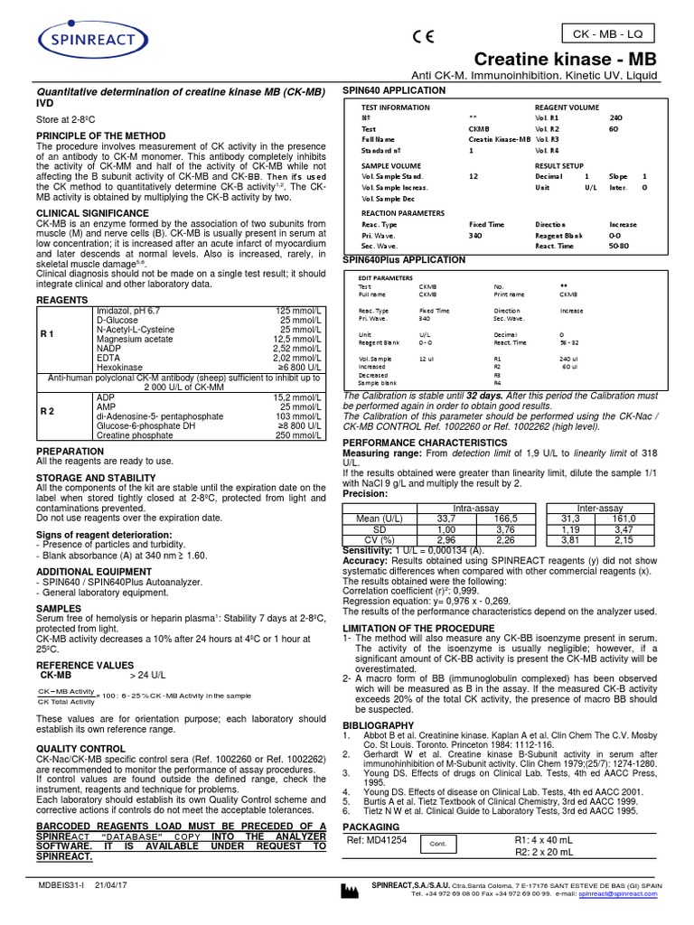 Spinreact .Creatine Kinase MB (CK-MB) | PDF | Chemistry | Teaching Mathematics