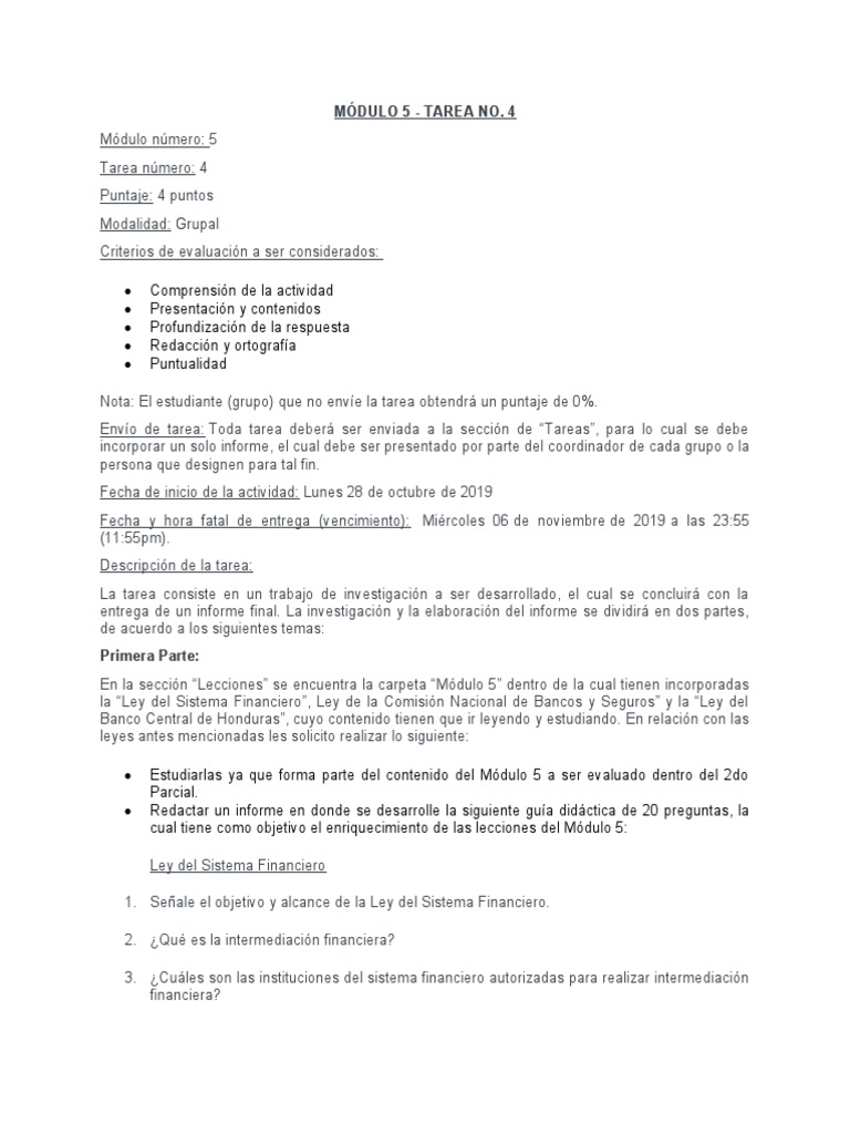 Bancario Tarea Modulo 5 | PDF | Sistema financiero | Bancos