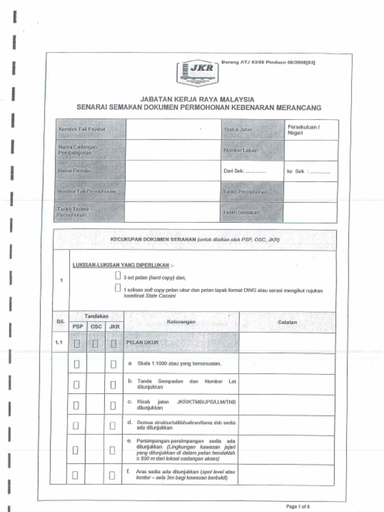 JKR Checklist For KM Submission | PDF