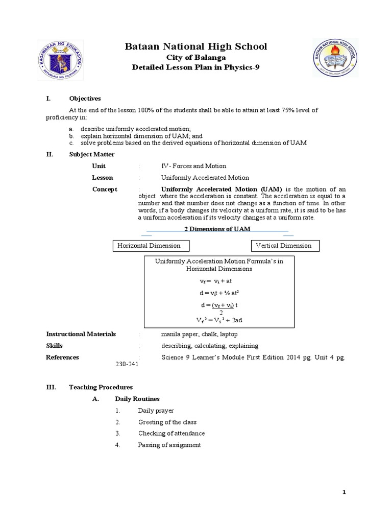 Physics Lesson Plan: UAM | PDF | Acceleration | Velocity