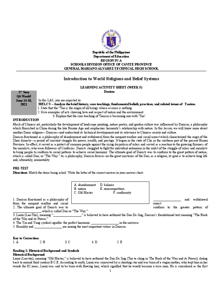 Introduction To World Religions and Belief Systems: Pre-Test | PDF ...