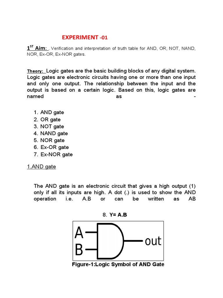 Experiment: Verification and Interpretation of Truth Table For AND, OR, NOT, NAND, NOR, Ex-OR ...
