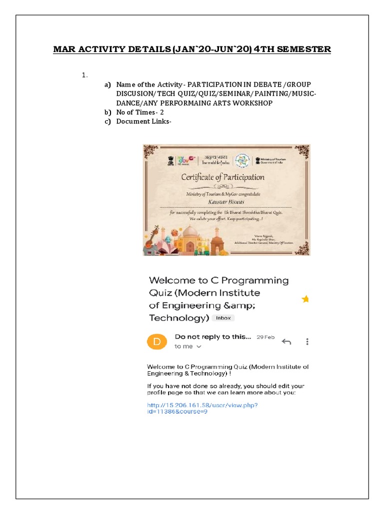 Kaustav Biswas: Activity Summary Jan-Jun 2020 | PDF | Art