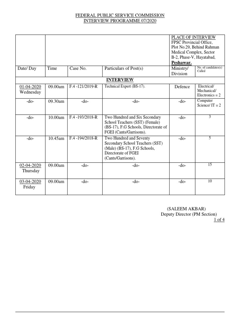 Interview Prog No. 7-2020 (Revised) | PDF | Government Of Pakistan ...