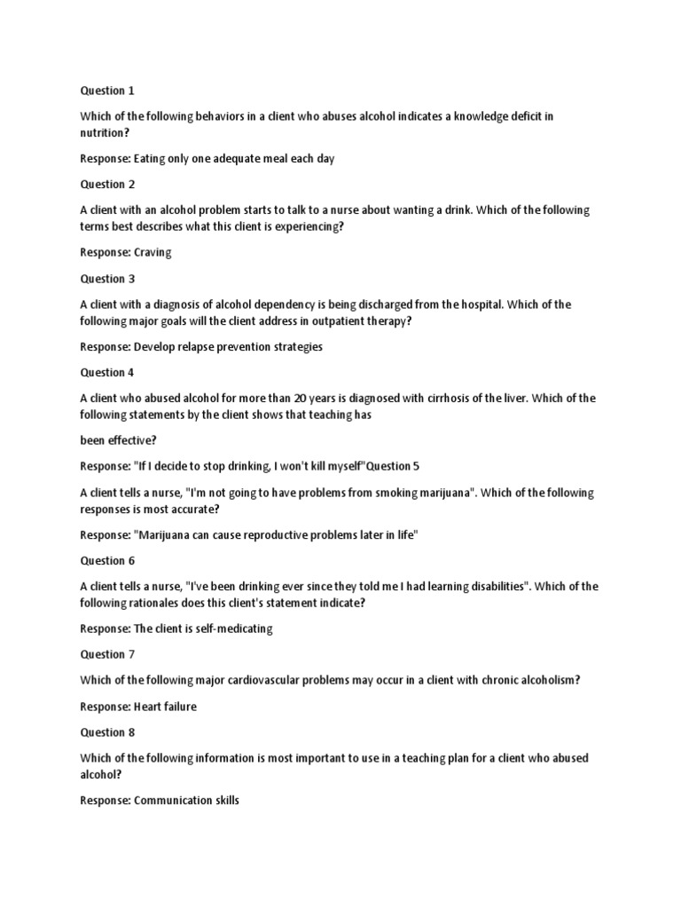Assessing Knowledge of Alcohol Abuse and Dependence Through Multiple ...