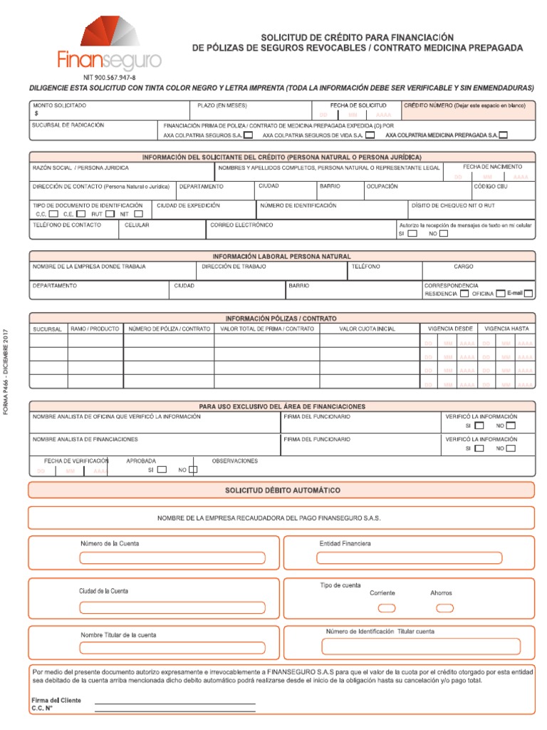 Formato Finanseguro Financiacion Colpatria | PDF
