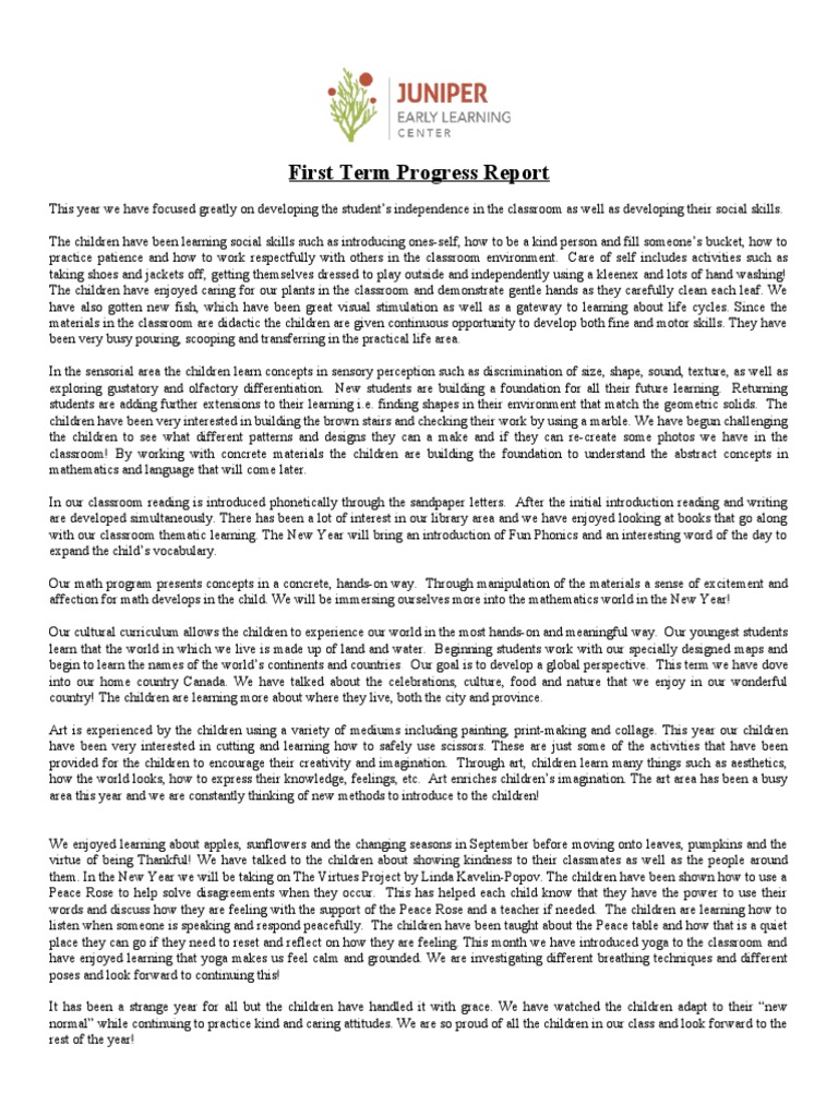 First Term Progress Report Summary | PDF | Neuropsychological ...