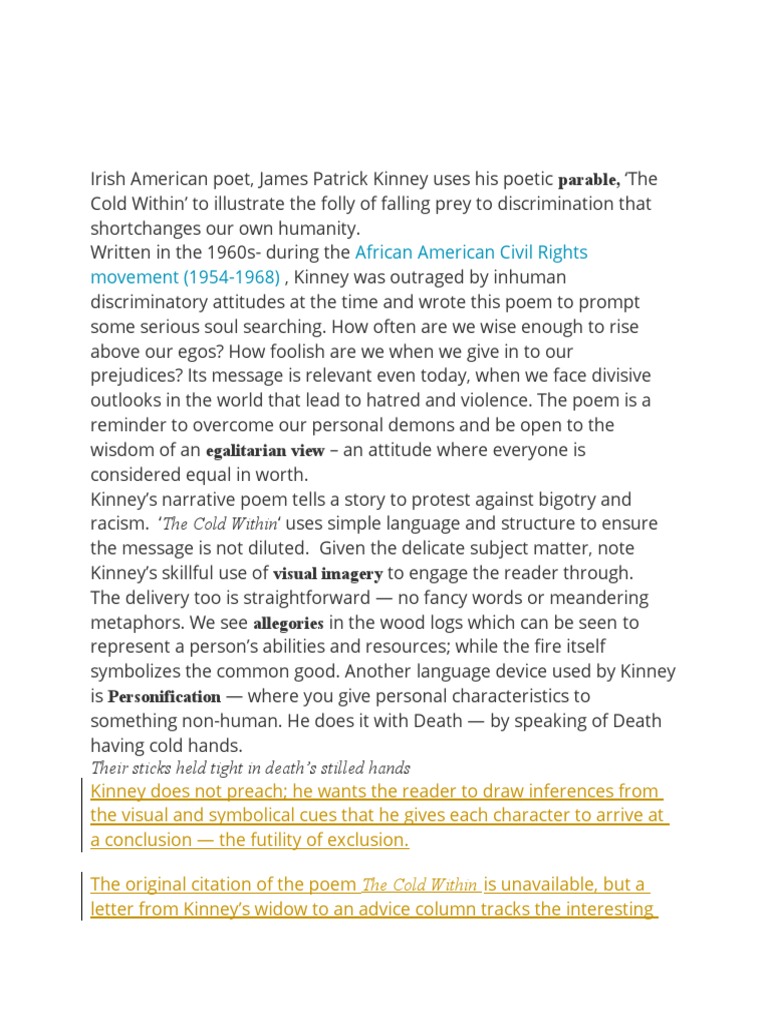 Class-9 Eng Lit The Cold Within Summary | PDF