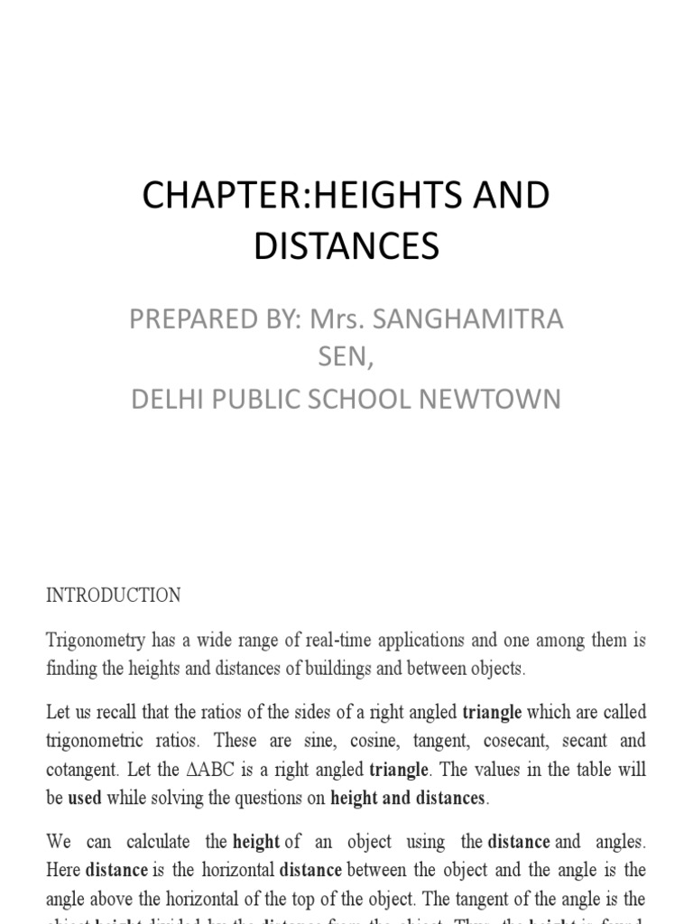 Chapter:Heights and Distances: Prepared By: Mrs. Sanghamitra Sen, Delhi ...
