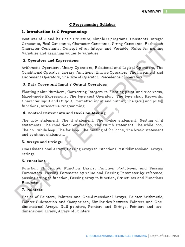 C Programming Syllabus | PDF | Pointer (Computer Programming) | Array ... C Programming Syllabus | PDF | Pointer (Computer Programming) | Array ...