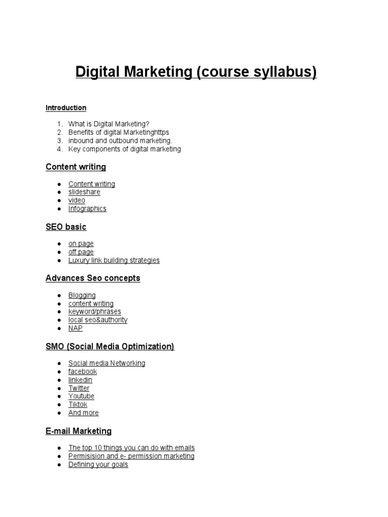 Digital Marketing (Course Syllabus) | PDF | Career & Growth