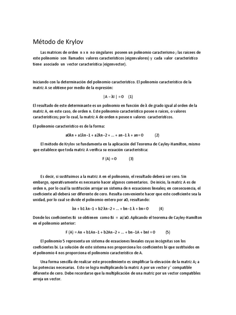 Método de Krylov | PDF | Matriz (Matemáticas) | Valores propios y vectores propios