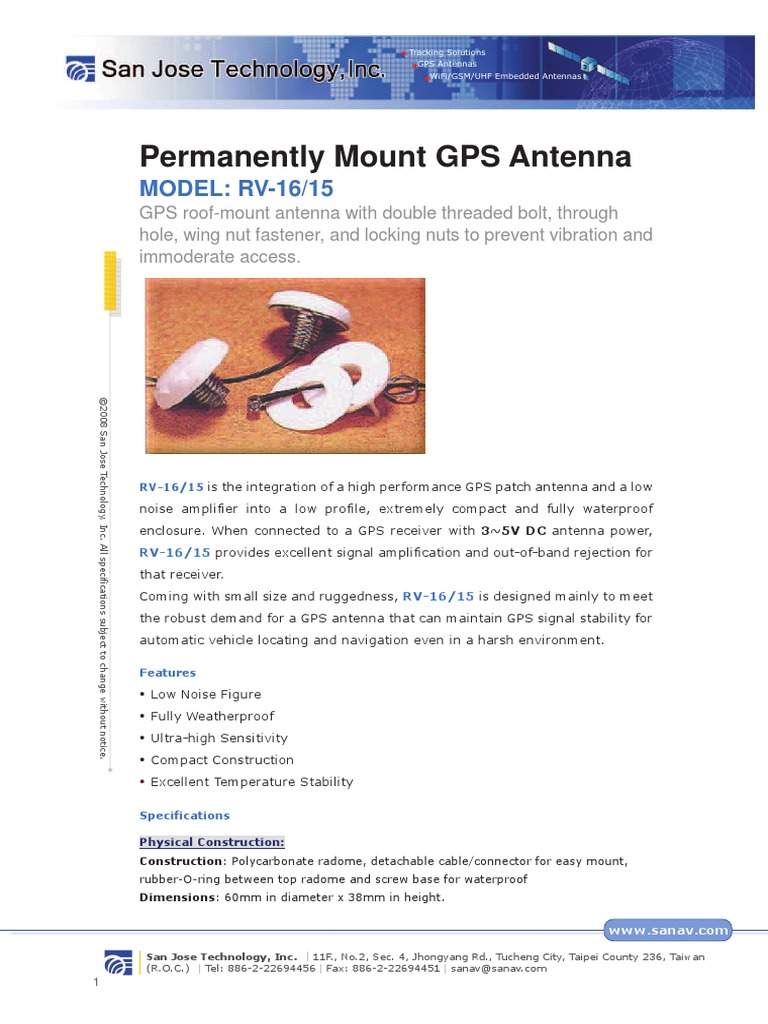 Remsdaq SANAV GPS Antenna Catalog | PDF | Nut (Hardware) | Machines
