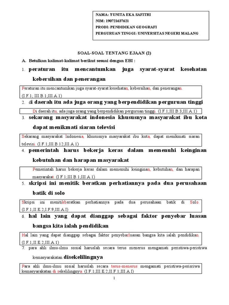 39 - Yunita Eka Safitri - 190721637621 (Tugas Ejaan) | PDF