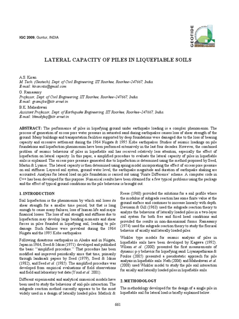 Lateral Capacity of Piles in Luquefiable Soils | PDF | Solid Mechanics ...