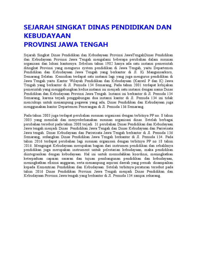 Sejarah Singkat Dinas Pendidikan Dan Kebudayaan Aceh Singkil | PDF