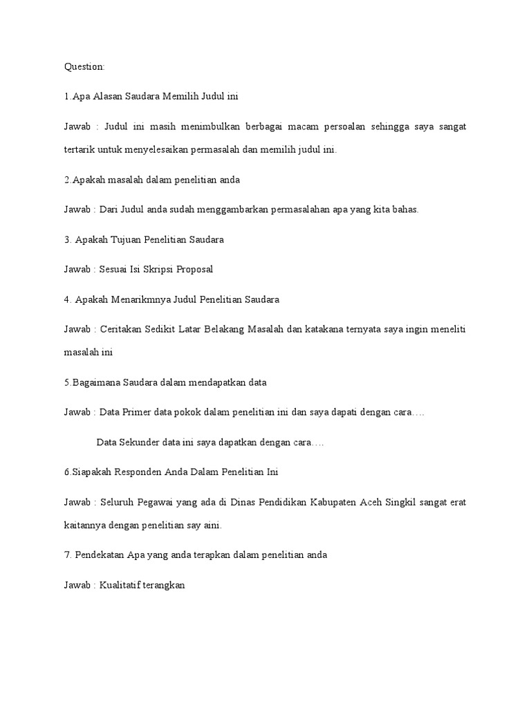 Pertanyaan Sempro (Dr. Muhammad Faishal M.Us) | PDF | Pengembangan Diri | Sains & Matematika