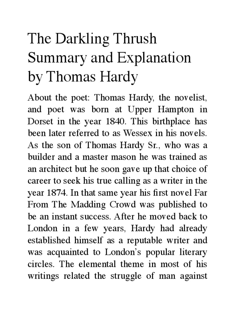 The Darkling Thrush | PDF | Thomas Hardy | Poetry