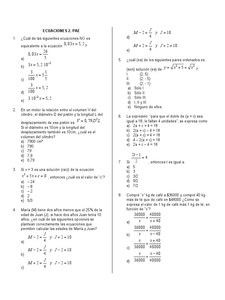 Ecuaciones 2 Pae | PDF | Enseñanza de matemática | Naturaleza