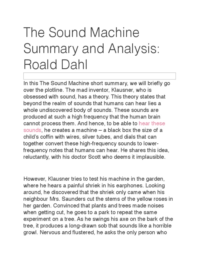 The Sound Machine Summary and Analysis: Roald Dahl: Hear These Sounds ...