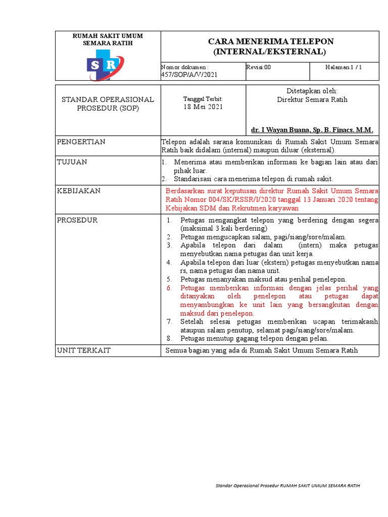 SOP Menerima Telepon | PDF
