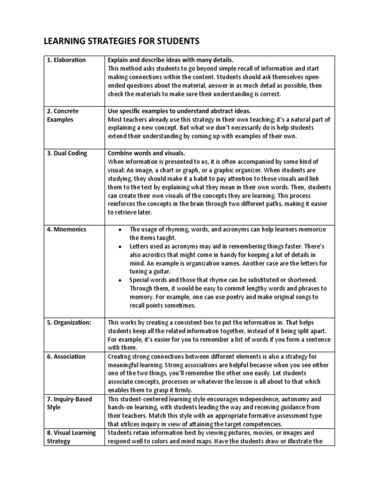 Effective Learning Strategies for Students | PDF | Concept | Learning