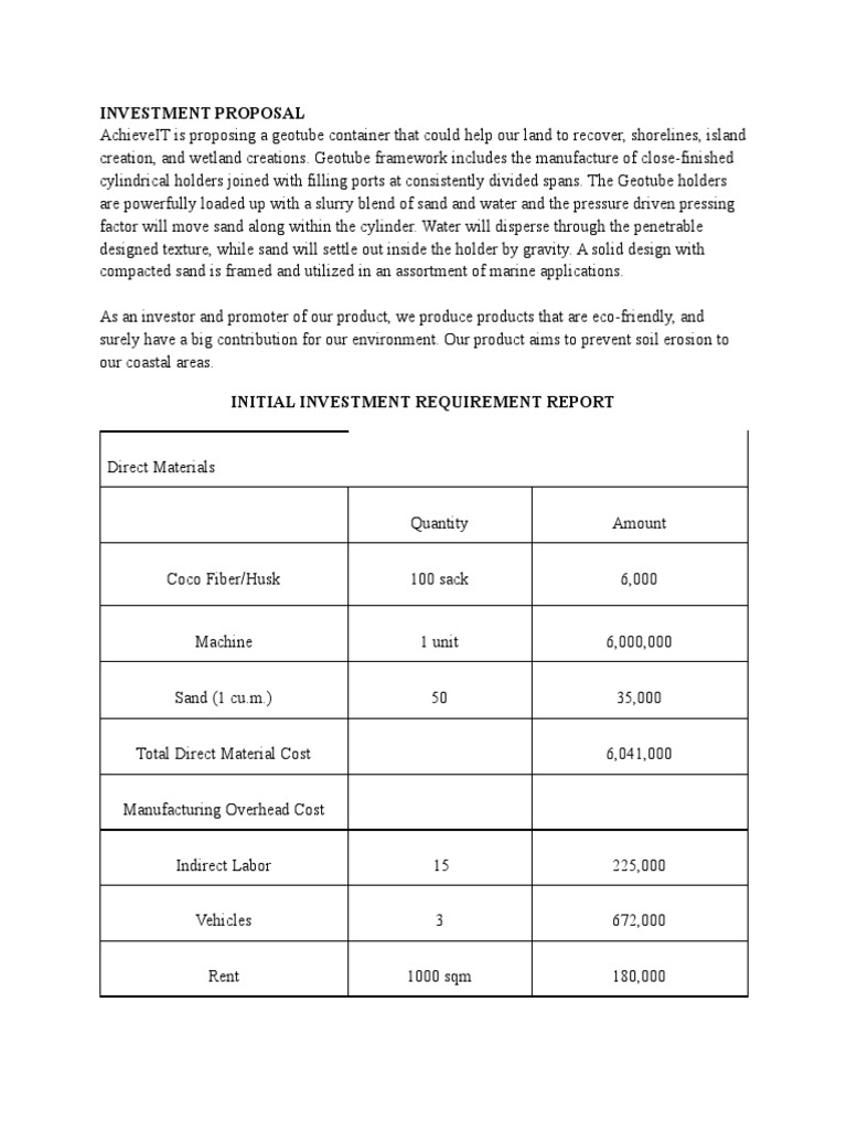 Investment Proposal | PDF | Investing | Income
