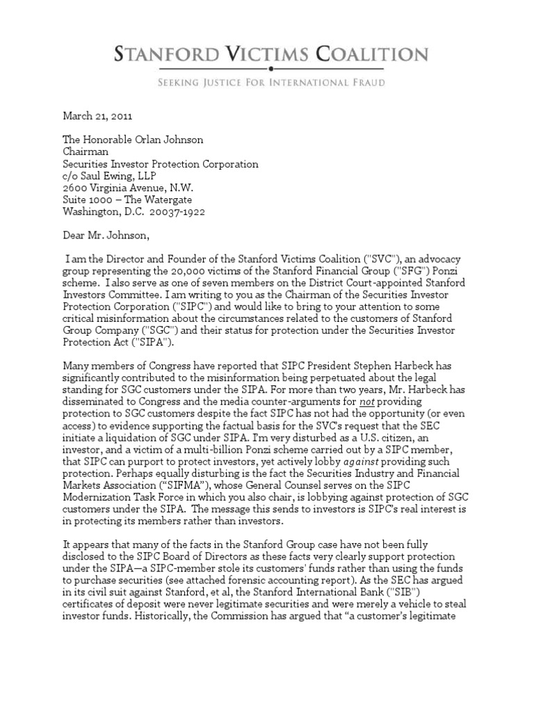 SVC Letter To SIPC Chairman - New | PDF