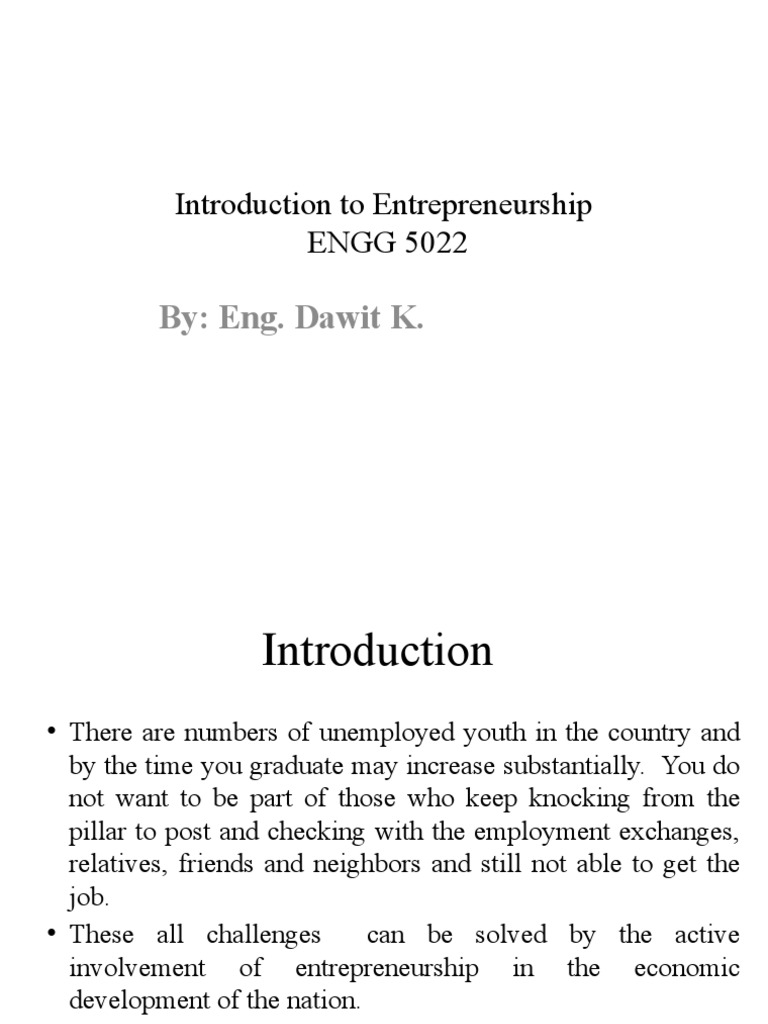 Chapter 1 Introduction To Entrepreneurship | PDF | Entrepreneurship ...