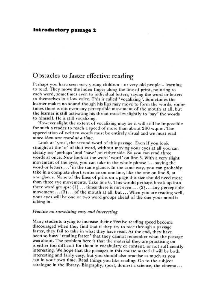 Obstacle To Faster Effective Reading | PDF