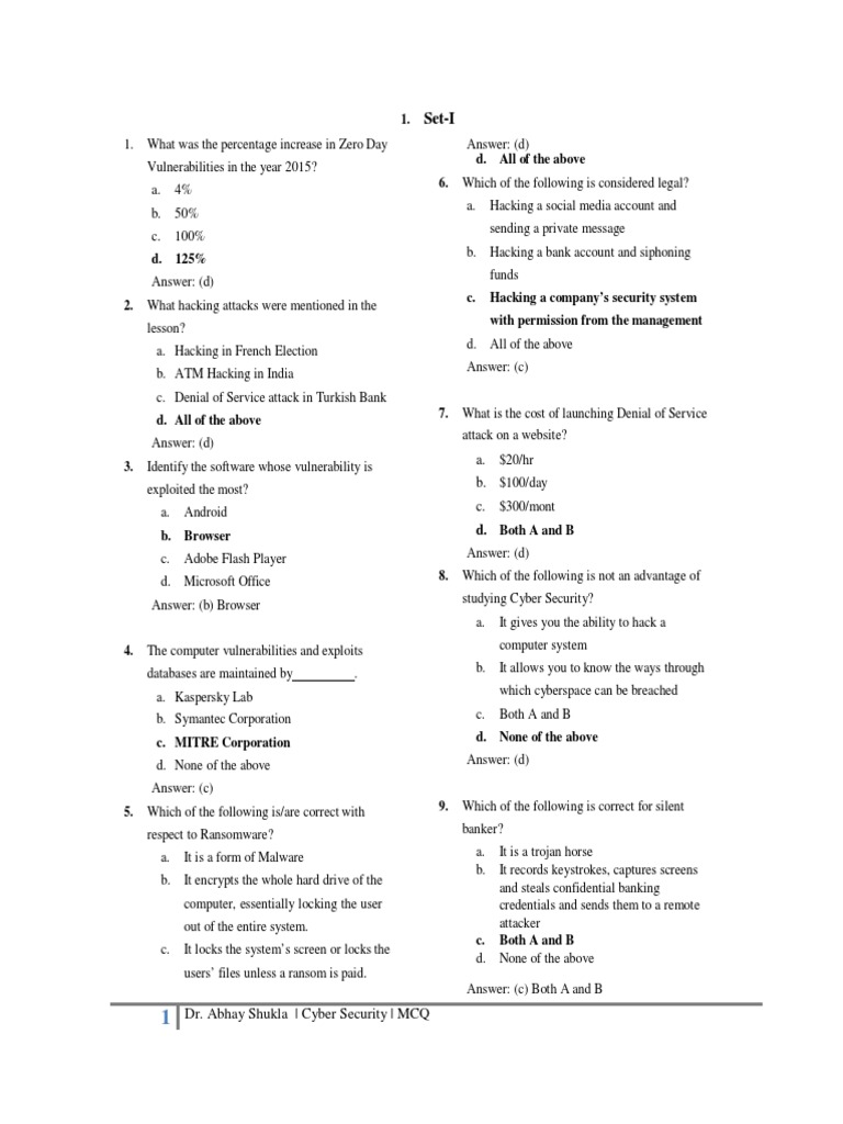 Cyber Security MCQ Set 1-5 | PDF | Information Security | Malware