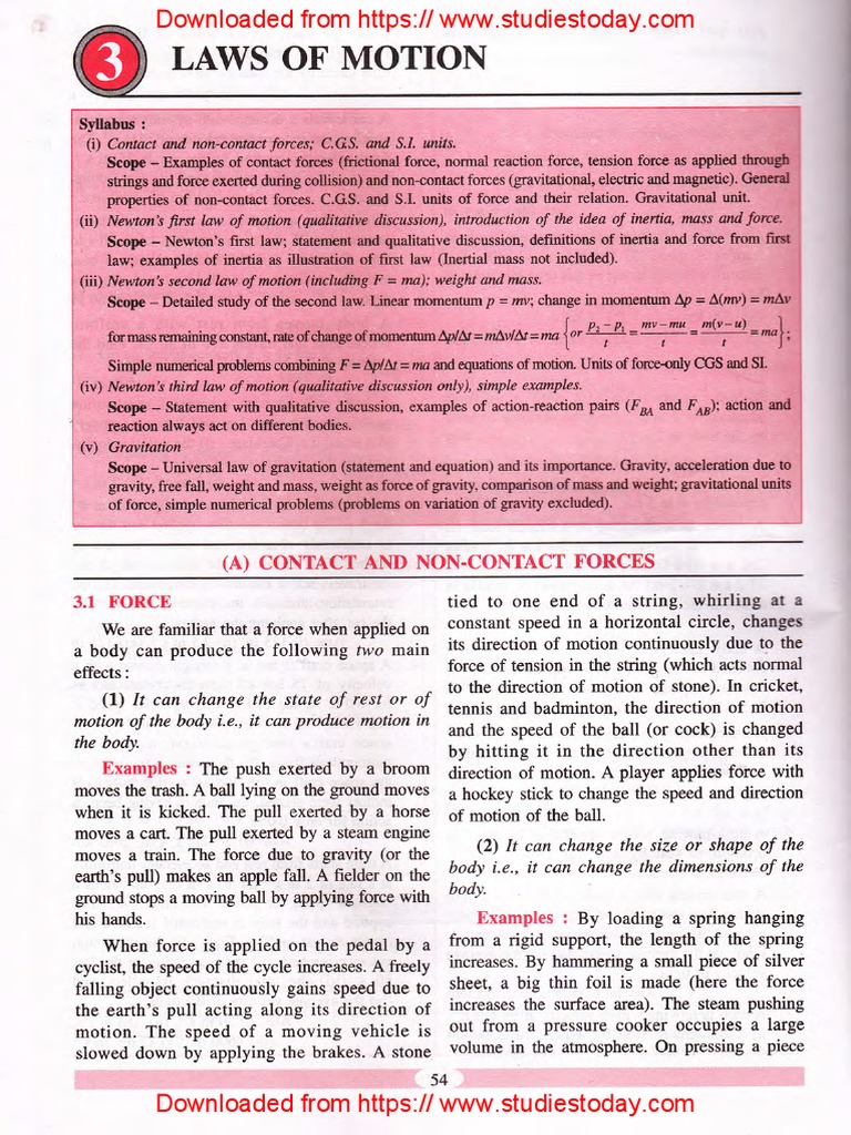 ICSE Class 9 Physics Chapter 03 Laws of Motion | PDF