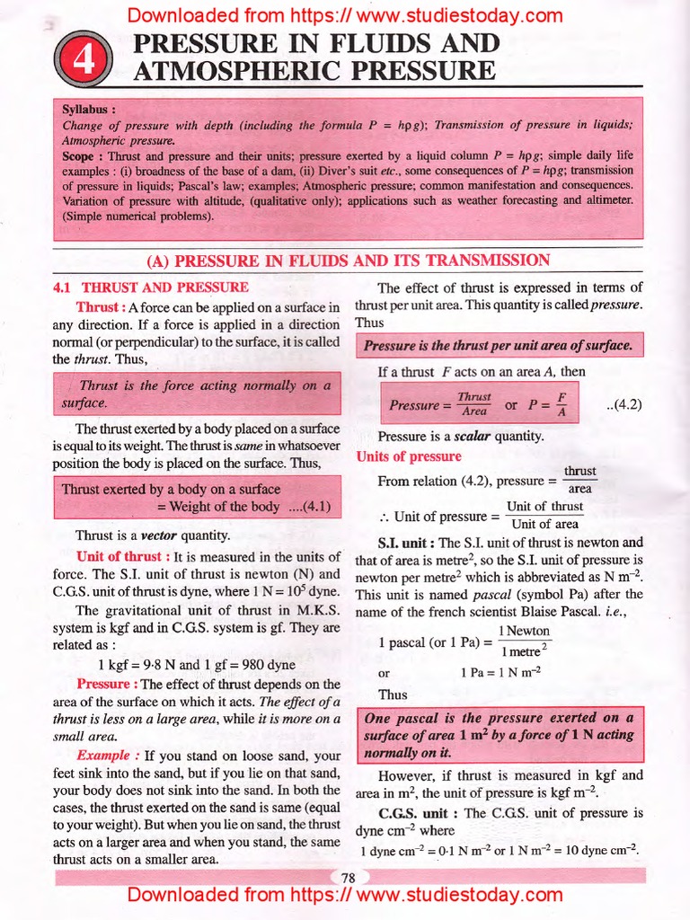 ICSE Class 9 Physics Chapter 04 Pressure in Fluids and Atmospheric ...