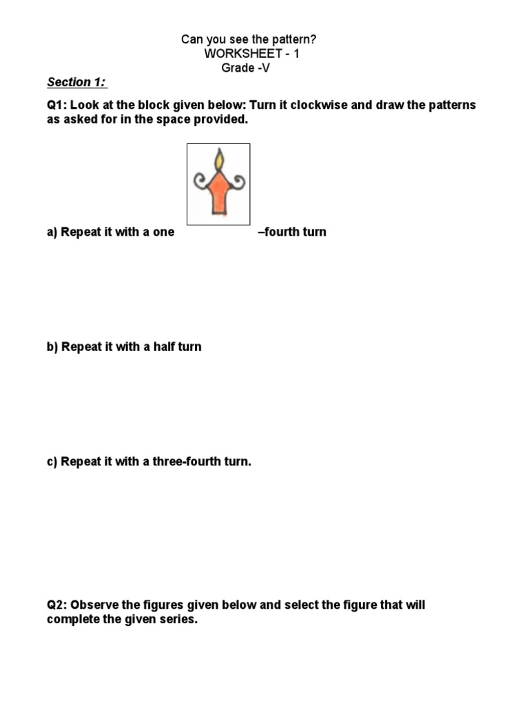 Section 1:: Can You See The Pattern? Worksheet - 1 Grade - V | PDF