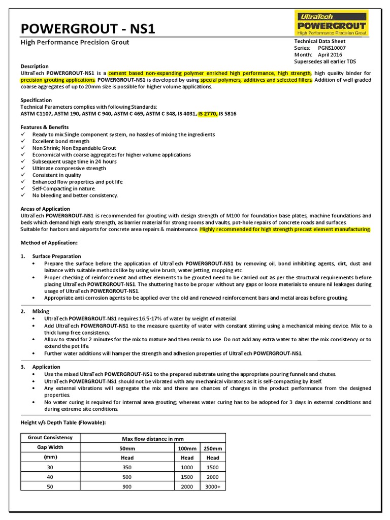 Powergrout - Ns1: High Performance Precision Grout | PDF | Concrete ...