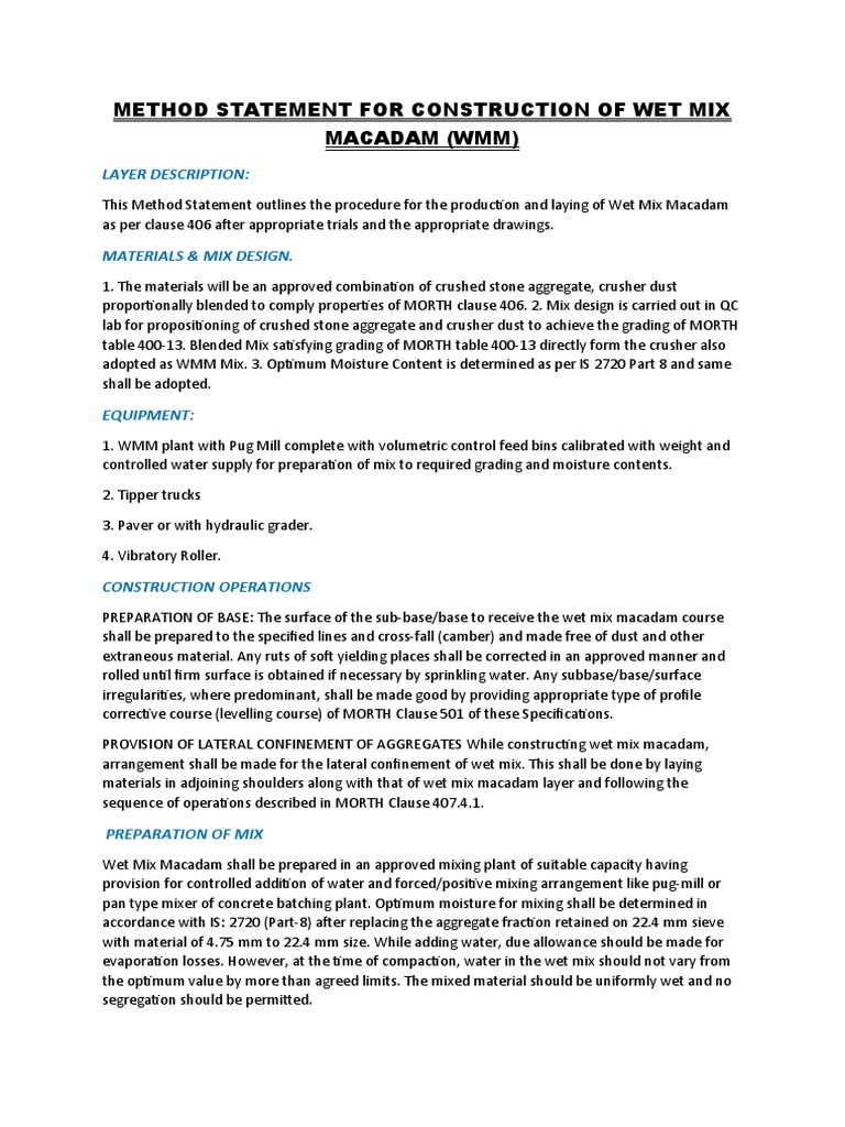 Wet Mix Macadam Construction Method | PDF | Industries | Building Materials