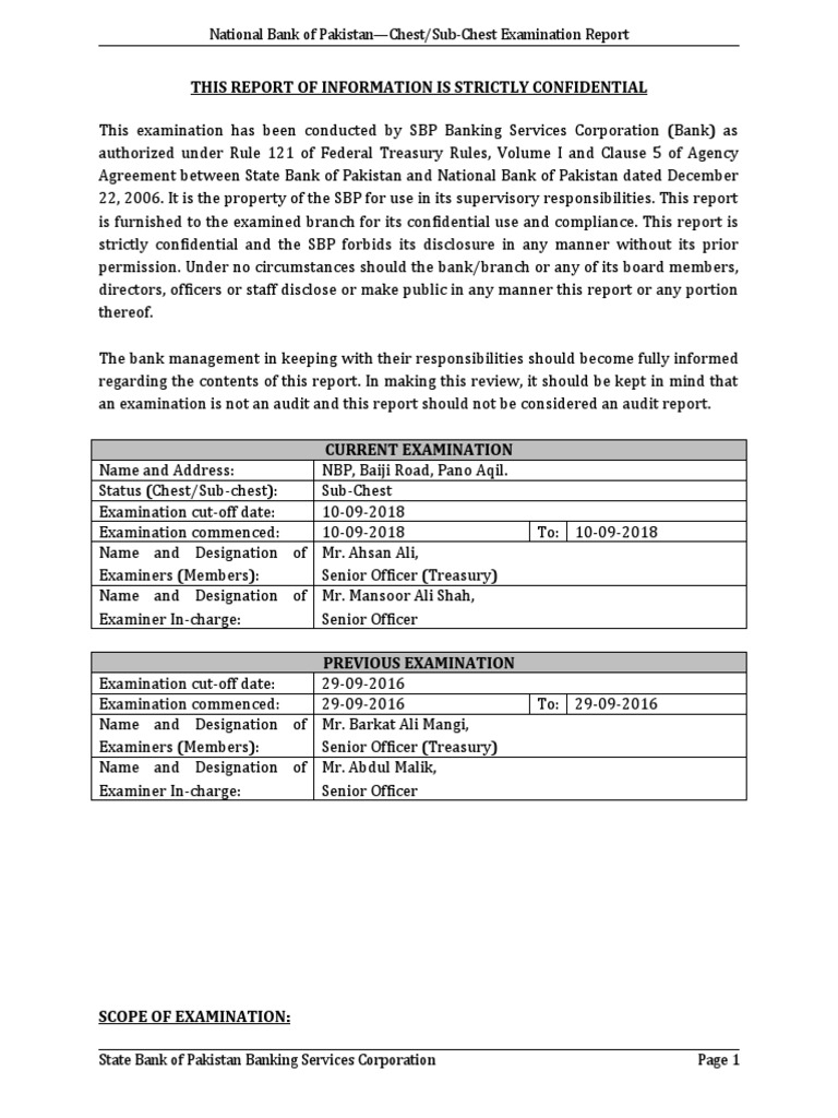 01 NBP Chest Examination Report Main Body | PDF | Bank Vault | Federal ...