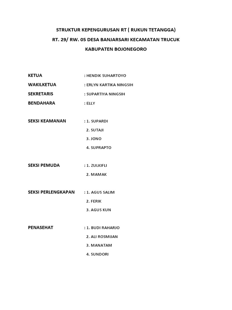 Susunan Pengurus RT | PDF