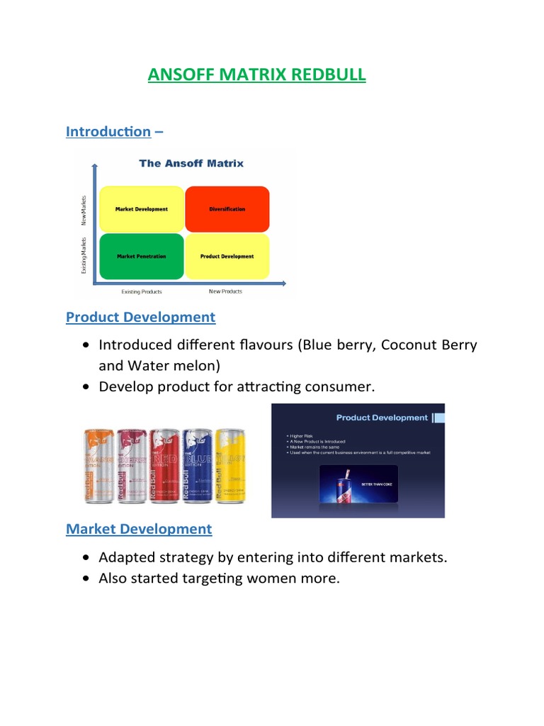 Ansoff Matrix Redbull: Introduction | PDF