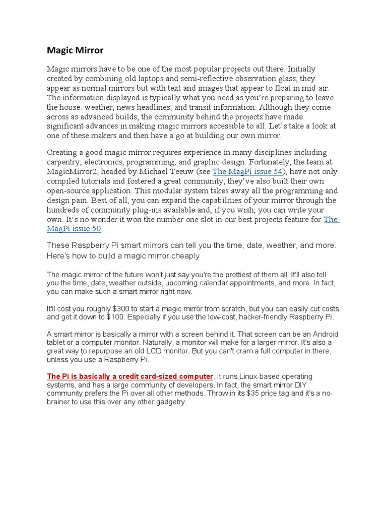 Magic Mirror: The Magpi Issue 54 | Download Free PDF | Computer Monitor ...