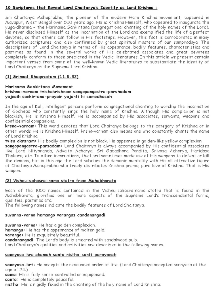 10 Scriptures That Reveal Lord Chaitanya | PDF | Krishna | Hinduism