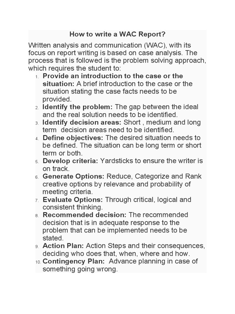 How To Write A WAC Report | PDF